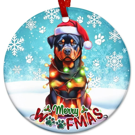 Cute Rottweiler Dog Ceramic Ornament - Santa Hat Christmas Decoration ...