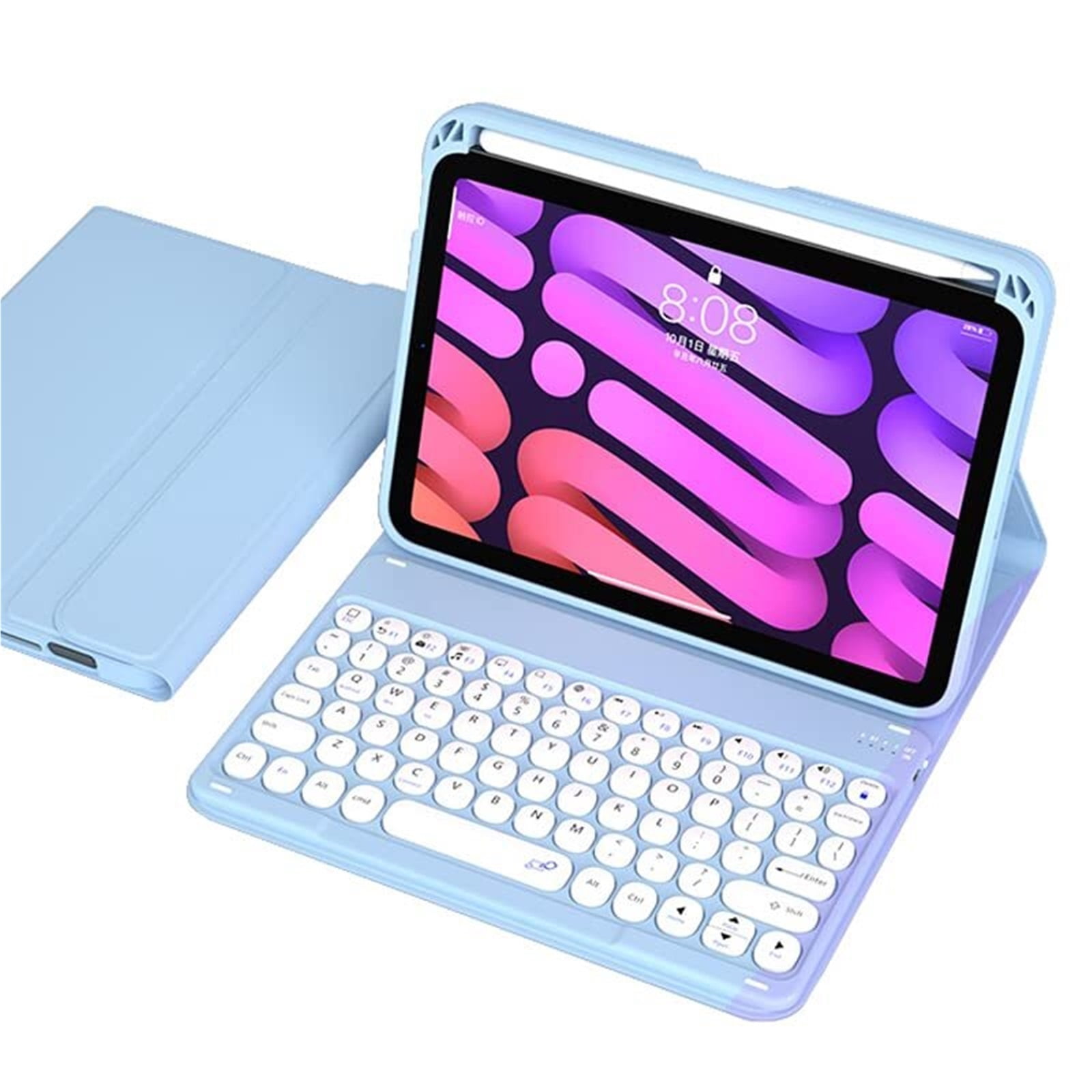 Cute Round Key Color Keyboard Case with Pen Holder for iPad Mini 6 2021 ...