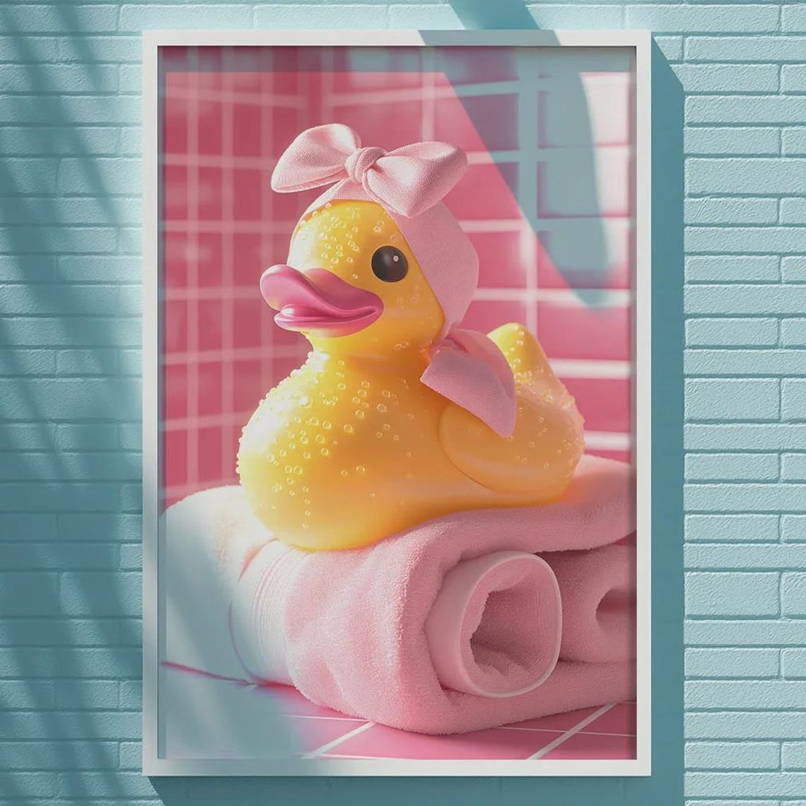 Cute Rubber Duck Bathroom Wall Art Print, Pink Spa Aesthetic Poster ...