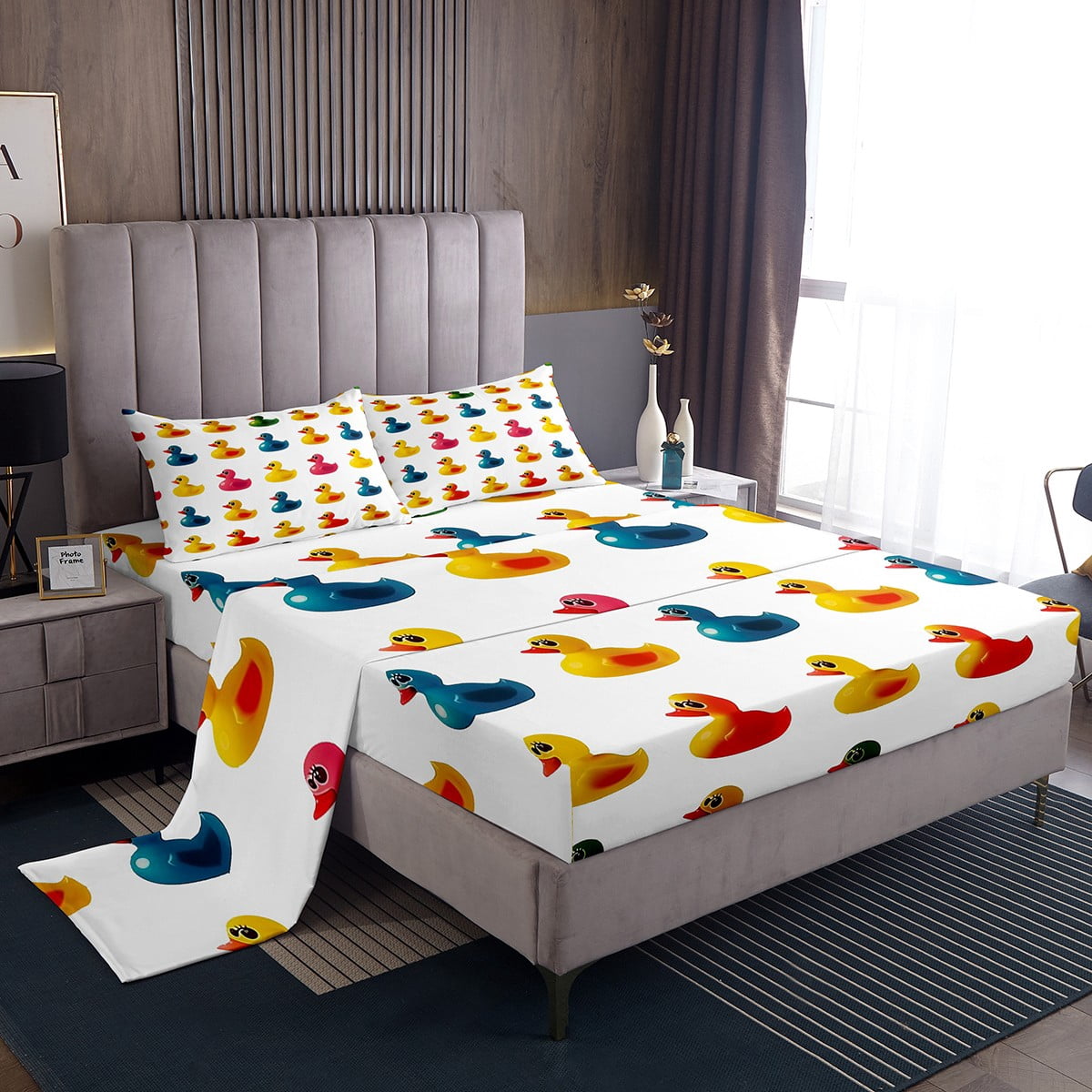Cute Rubber Duck Bed Sheets Set King Size Teens Adults,Duck Toy Sheet ...