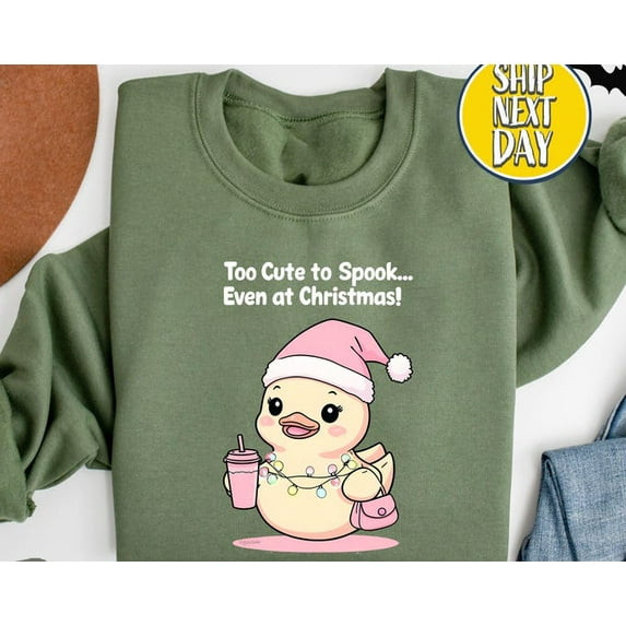 Cute Rubber Duck Sweatshirt: Santa Hat Duck Sweater, Too Cute To Spook ...