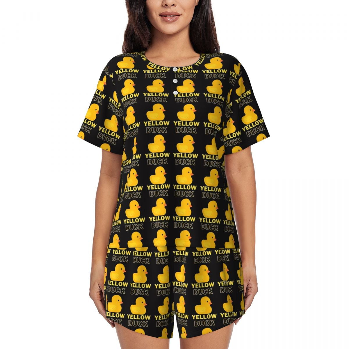 Cute Rubber Ducks Pajamas Animal Print Short Sleeve Elegant Pajama Sets ...