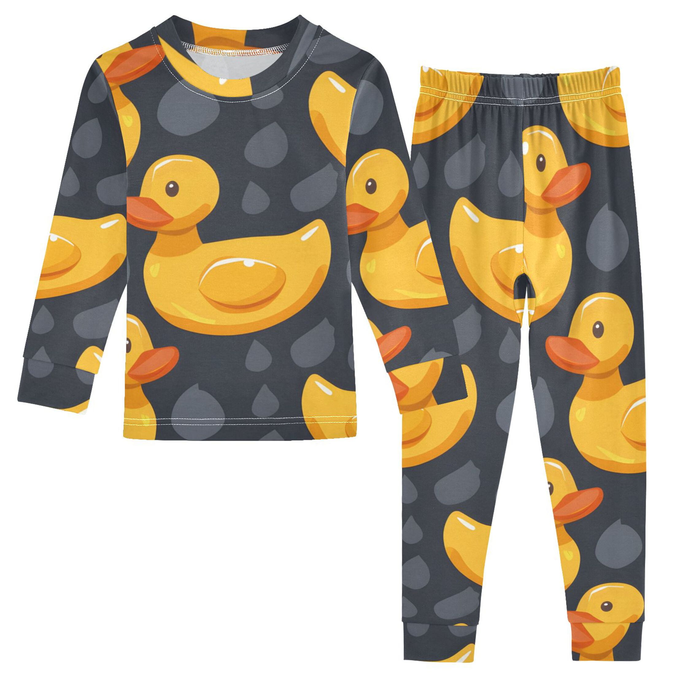 Cute Rubber Yellow Ducks Cotton Pajama Set Long Sleeve Top and Pants ...