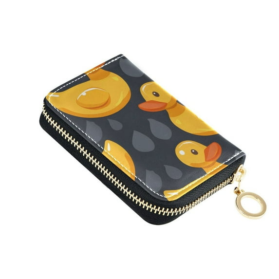 Cute Rubber Yellow Ducks Women's Credit Card Holder PU Leather Zipper ...