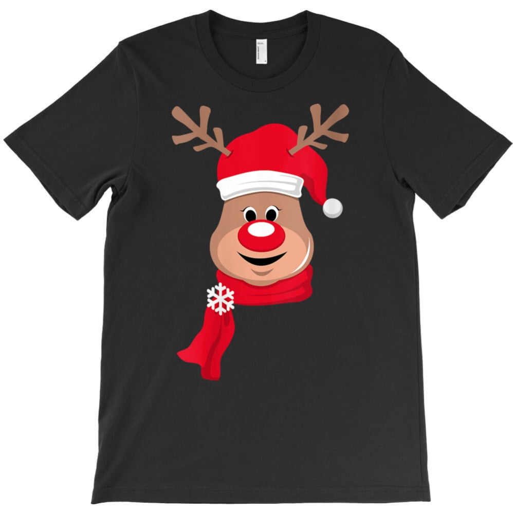 Cute Rudolph Reindeer Face Funny Christmas Eve Xmas Party Graphic T ...