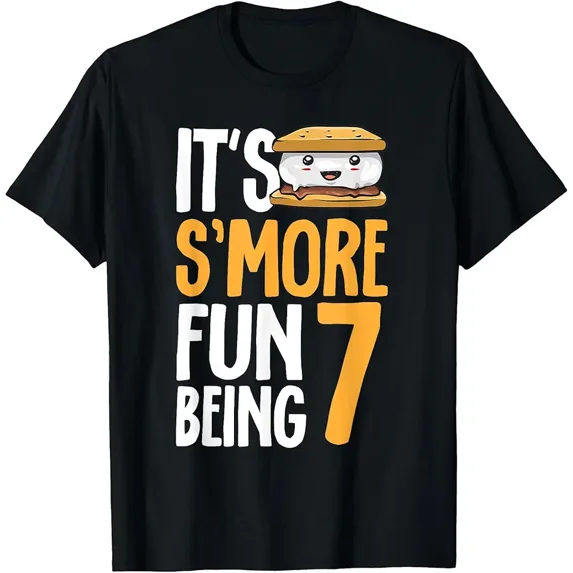 Cute S'more Campfire 7th Birthday Gift for Unisex Short Sleeve Graphic ...