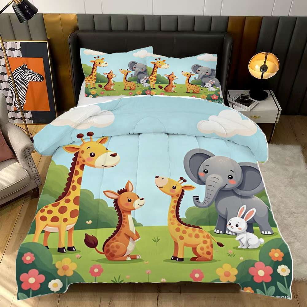 Cute Safari Animals In Garden Comforter Set King Size Bedding Set For ...
