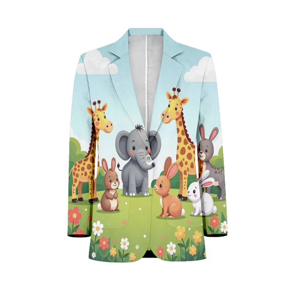 Cute Safari Animals In Garden Mens Suits Shawl Collar Slim Fit Suit ...