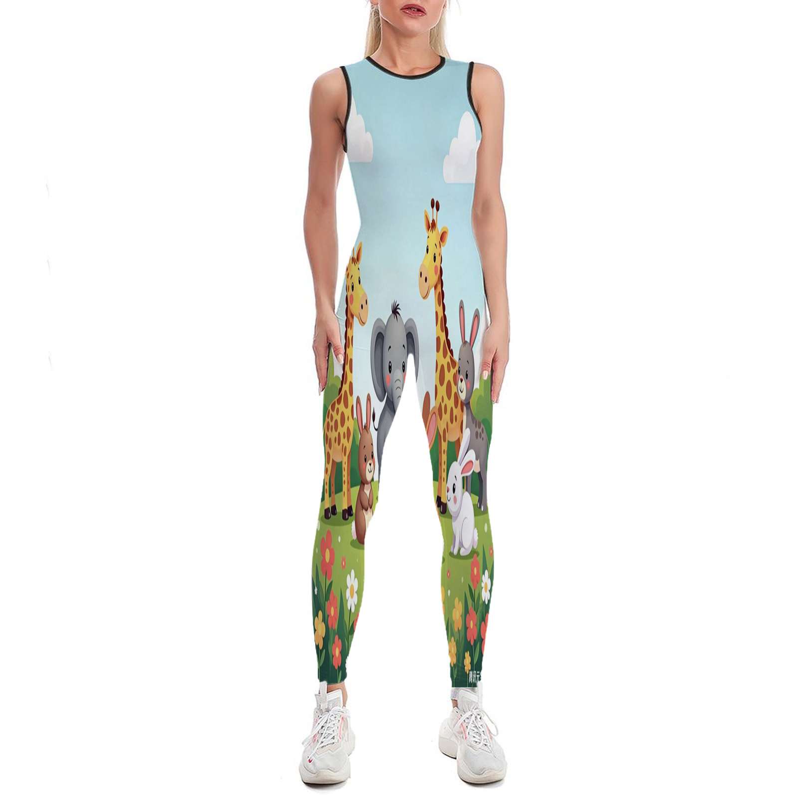 Cute Safari Animals In Garden Women's One Piece Yoga Jumpsuits Leggings ...