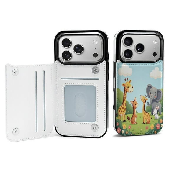Cute Safari Animals in Garden Leather Wallet Case for iPhone 16 Pro ...