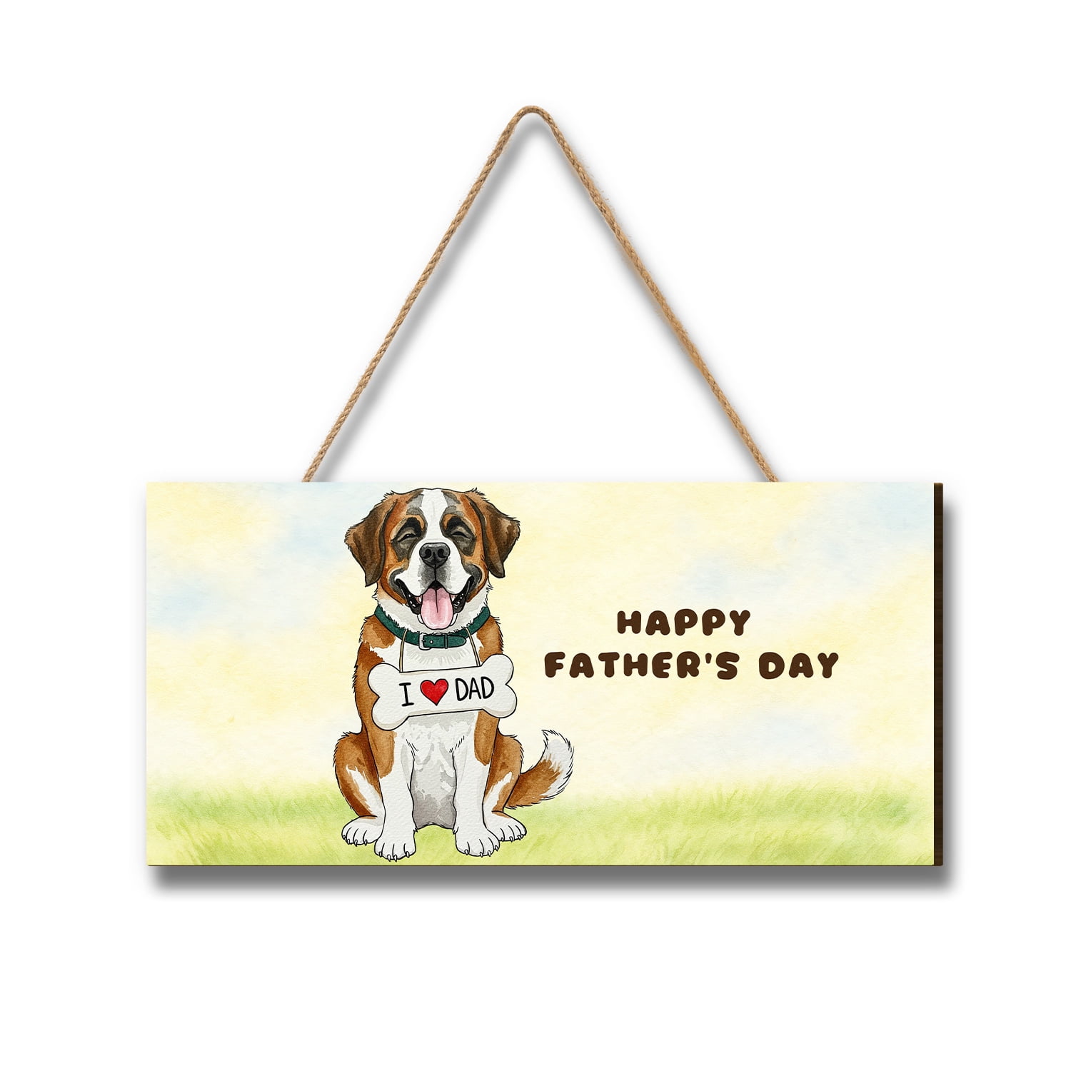 Cute Saint Bernard Loves Dad Happy Father's Day Landscape Wood Sign St ...