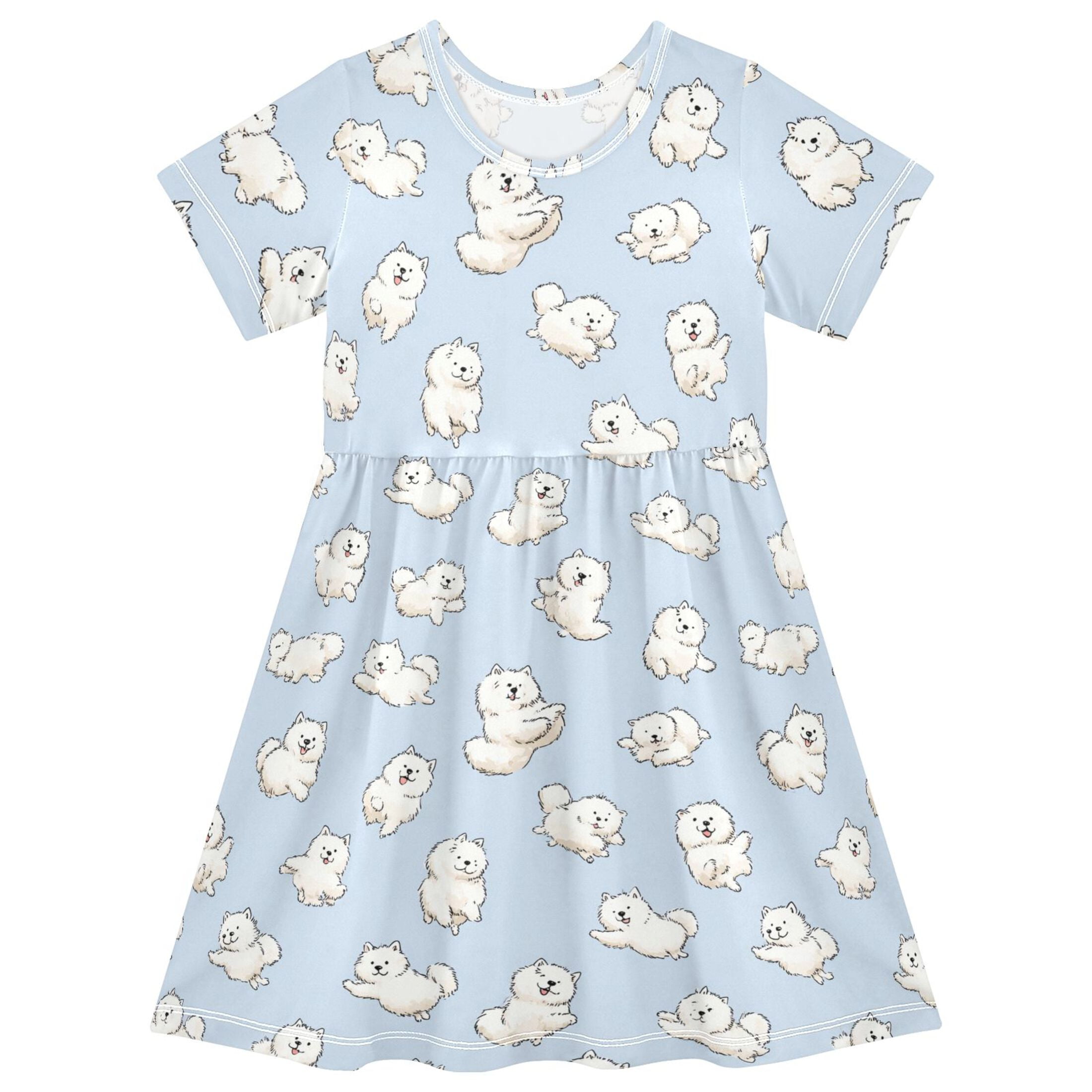 Cute Samoyed Short Sleeve Dress A-Line Cute Midi Casual Sundress 2-8 ...