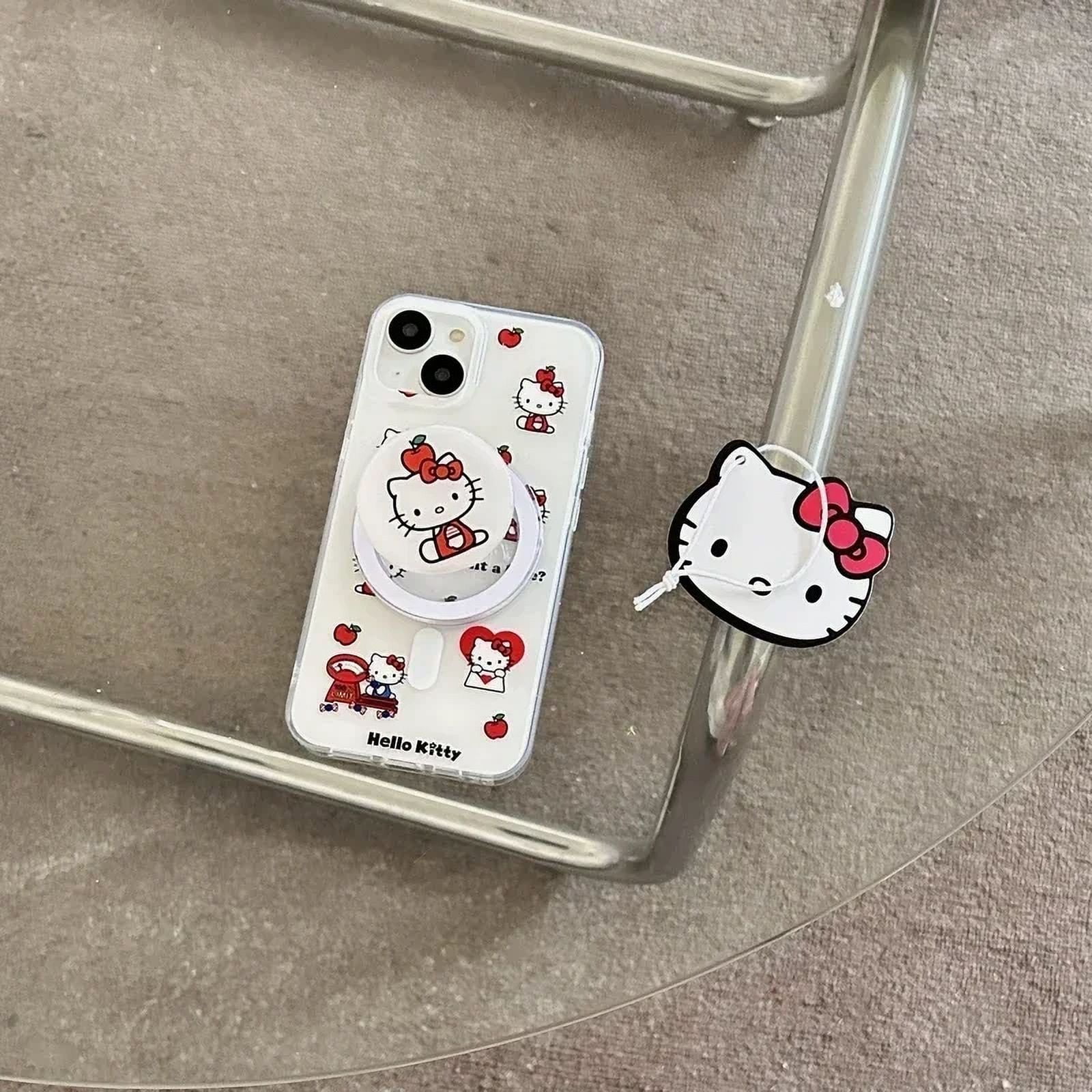 Cute Sanrio Hello Kitty Magnetic Card Wallet Holder Wireless Charge Phone Case For iPhone 16 15 ...