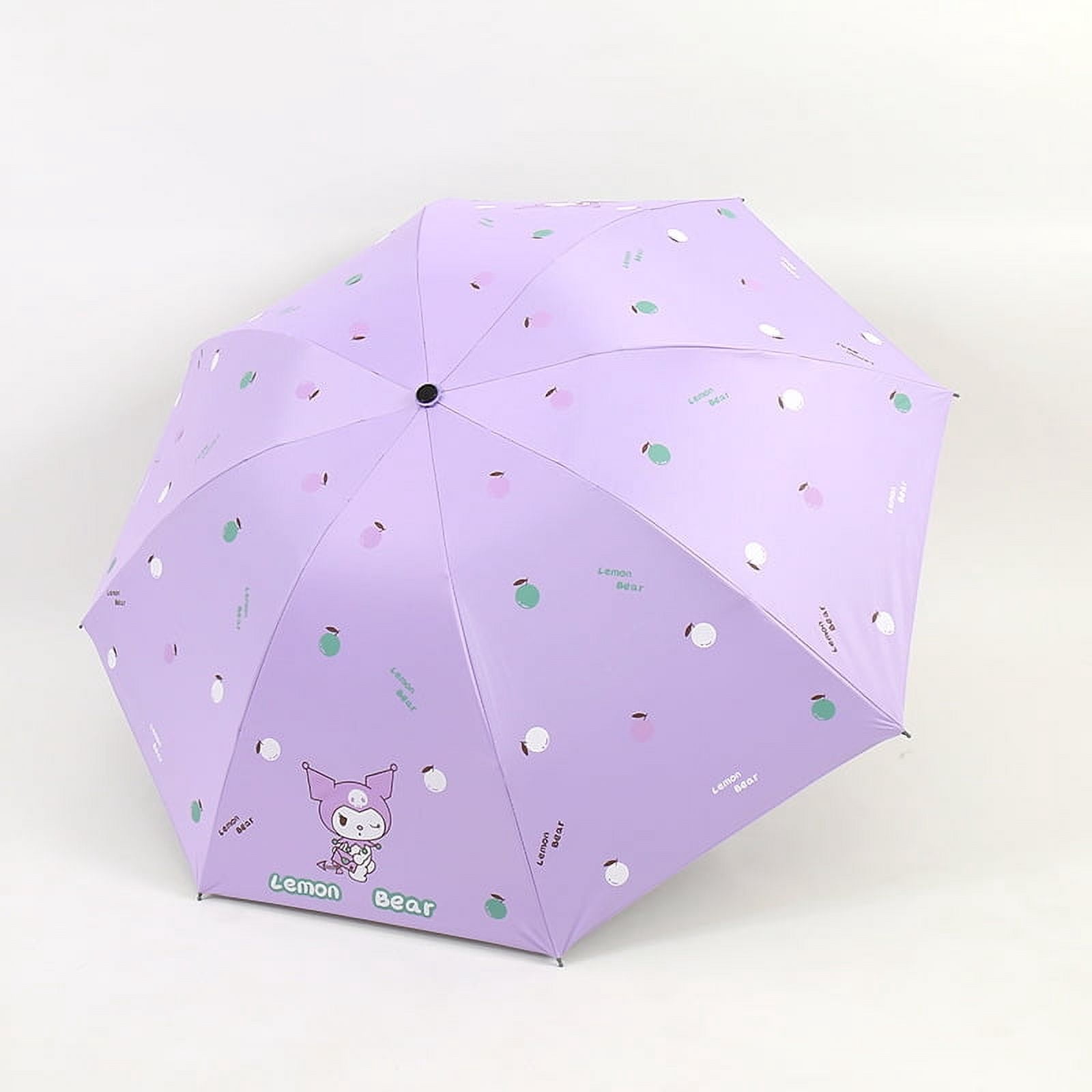 Cute Sanrio Kuromi Umbrella Kawaii Cartoon Student Portable Fold Fully ...