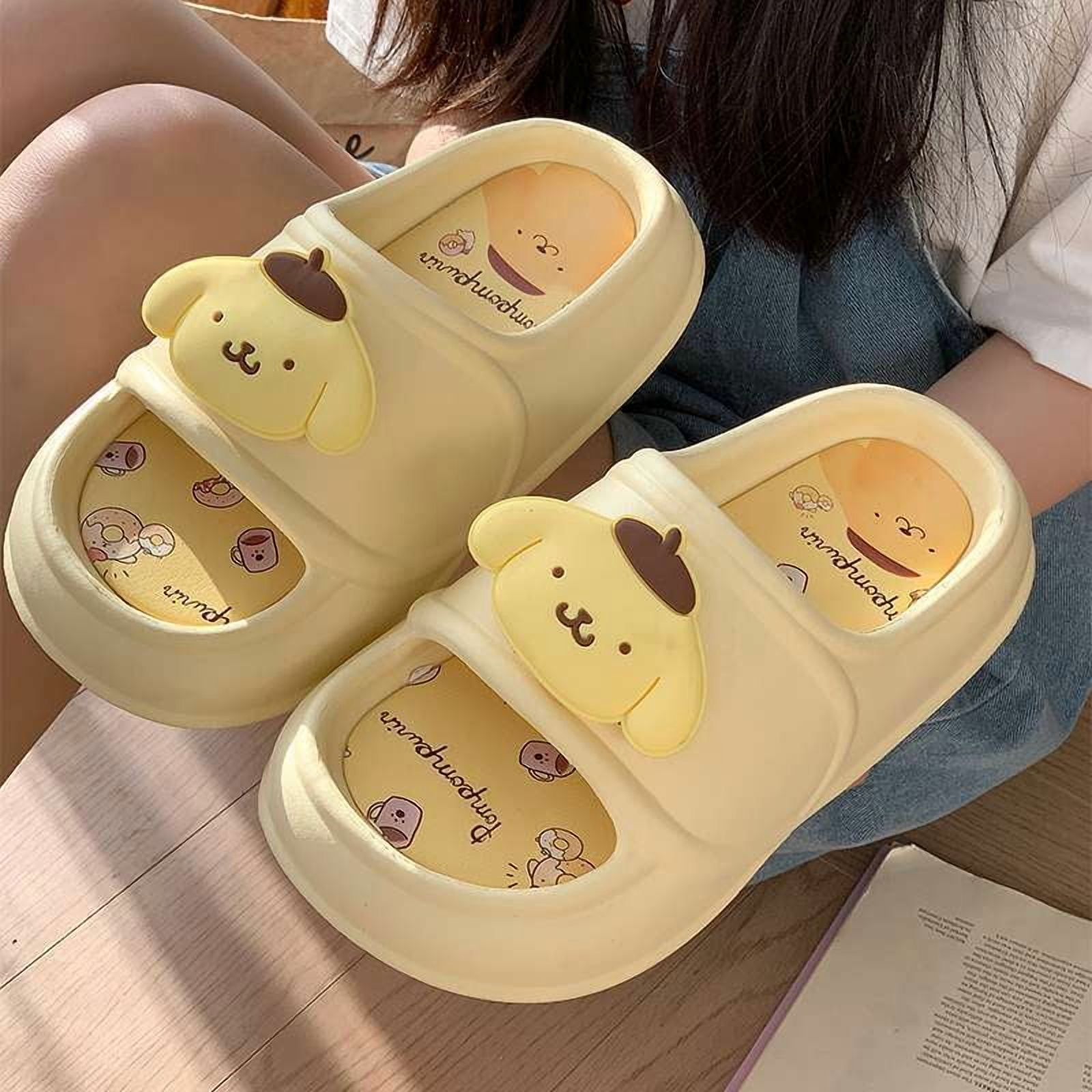 Cute Sanrio Pompom Purin Slippers Cartoon Kuromi Women's Summer Indoor ...