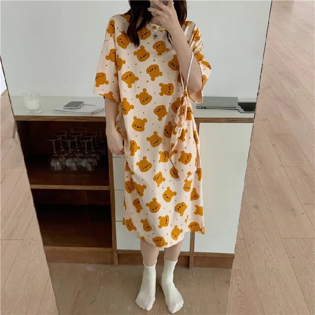 Cute Sanrio Woman Cotton Pajamas Dress Kuromi Cinnamoroll Melody Hello ...