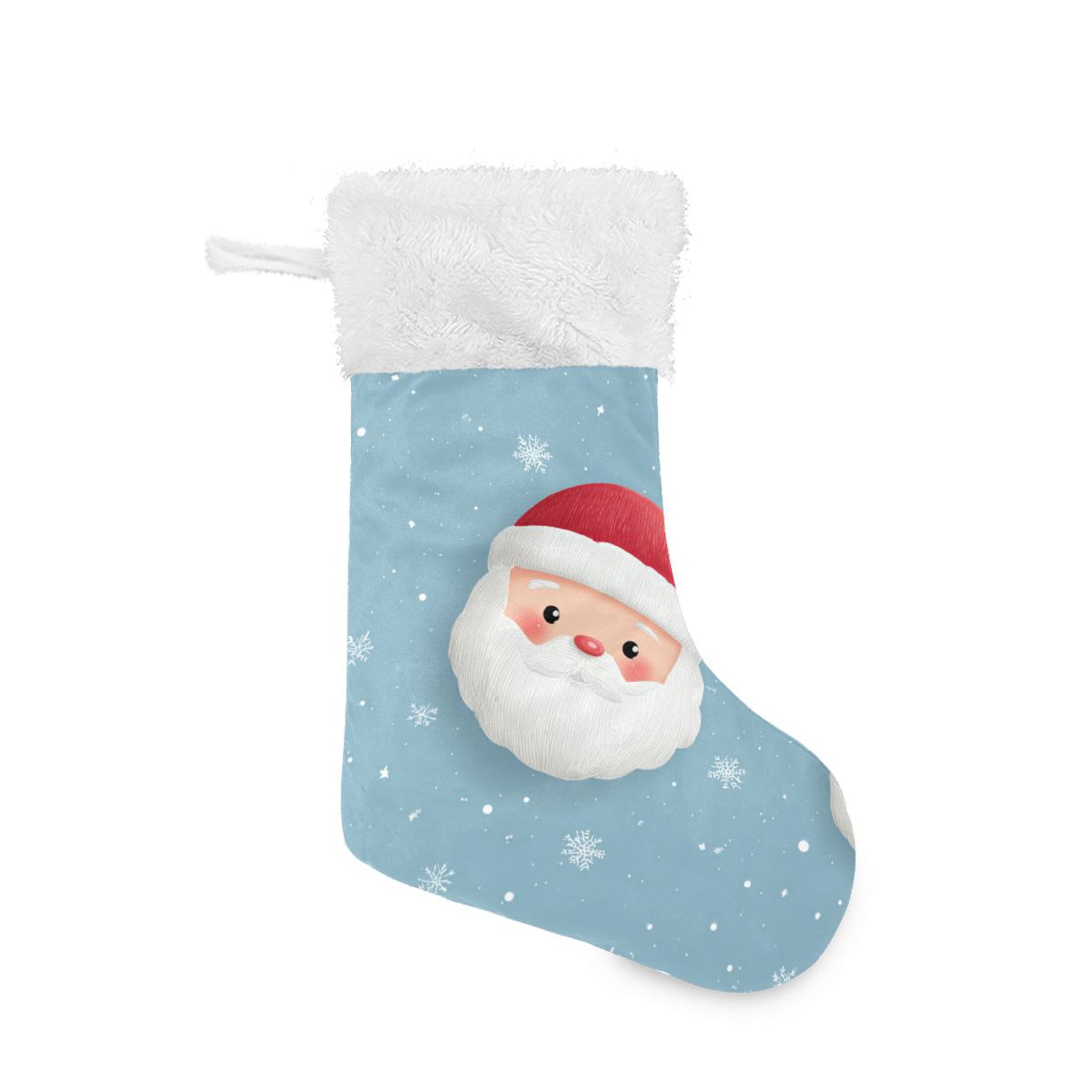Cute Santa Claus Faces Blue Background Christmas Stockings Large ...