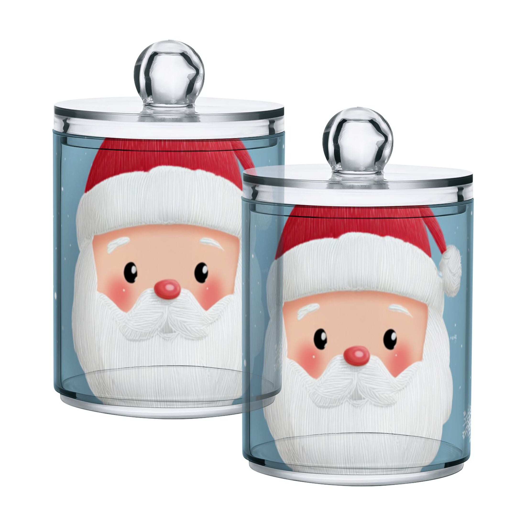 Cute Santa Claus Faces Blue Background Translucent Plastic Cans Storage ...