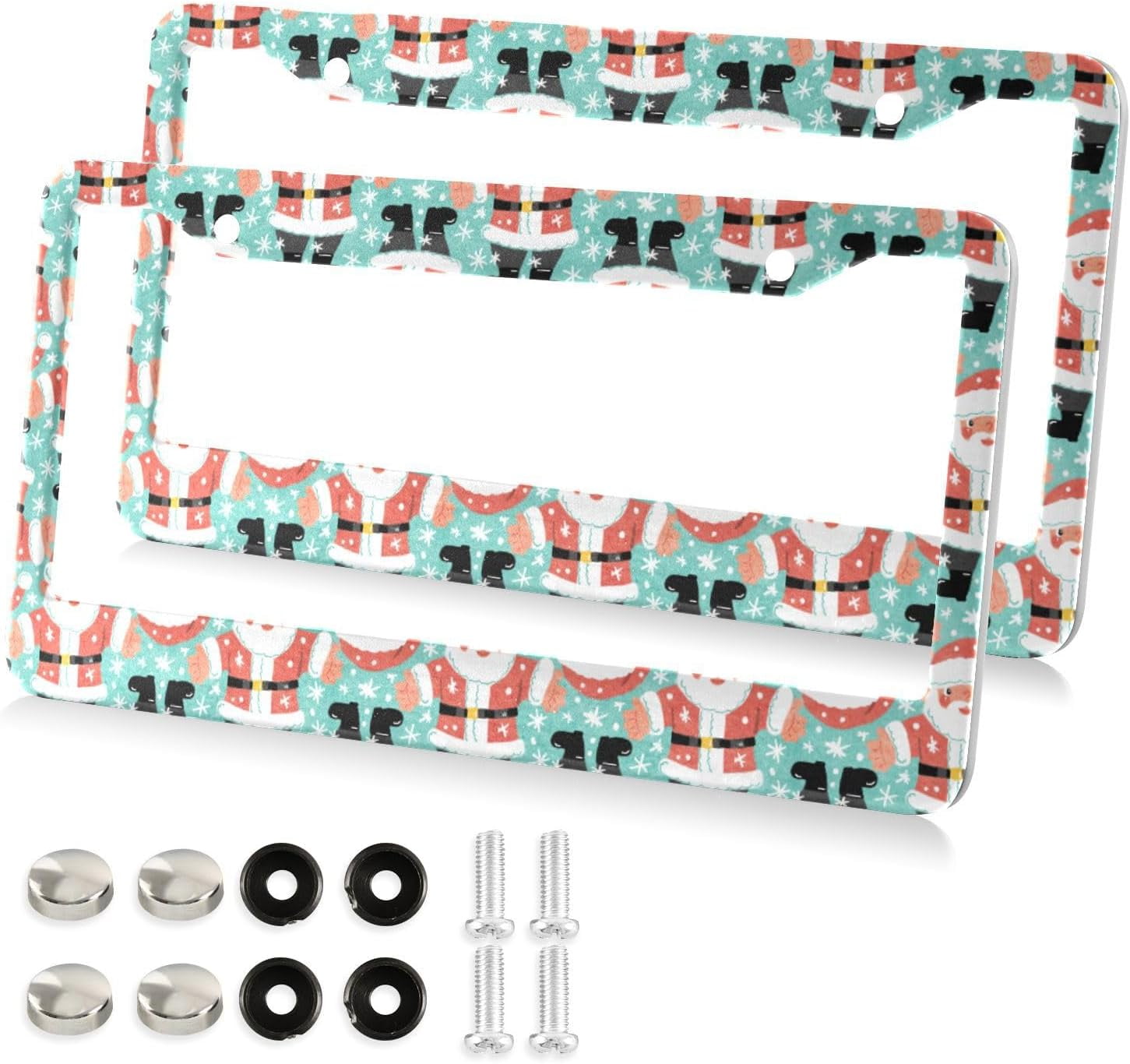 Cute Santa Claus License Plate Frame - 2 Pack Universal Stainless Steel ...