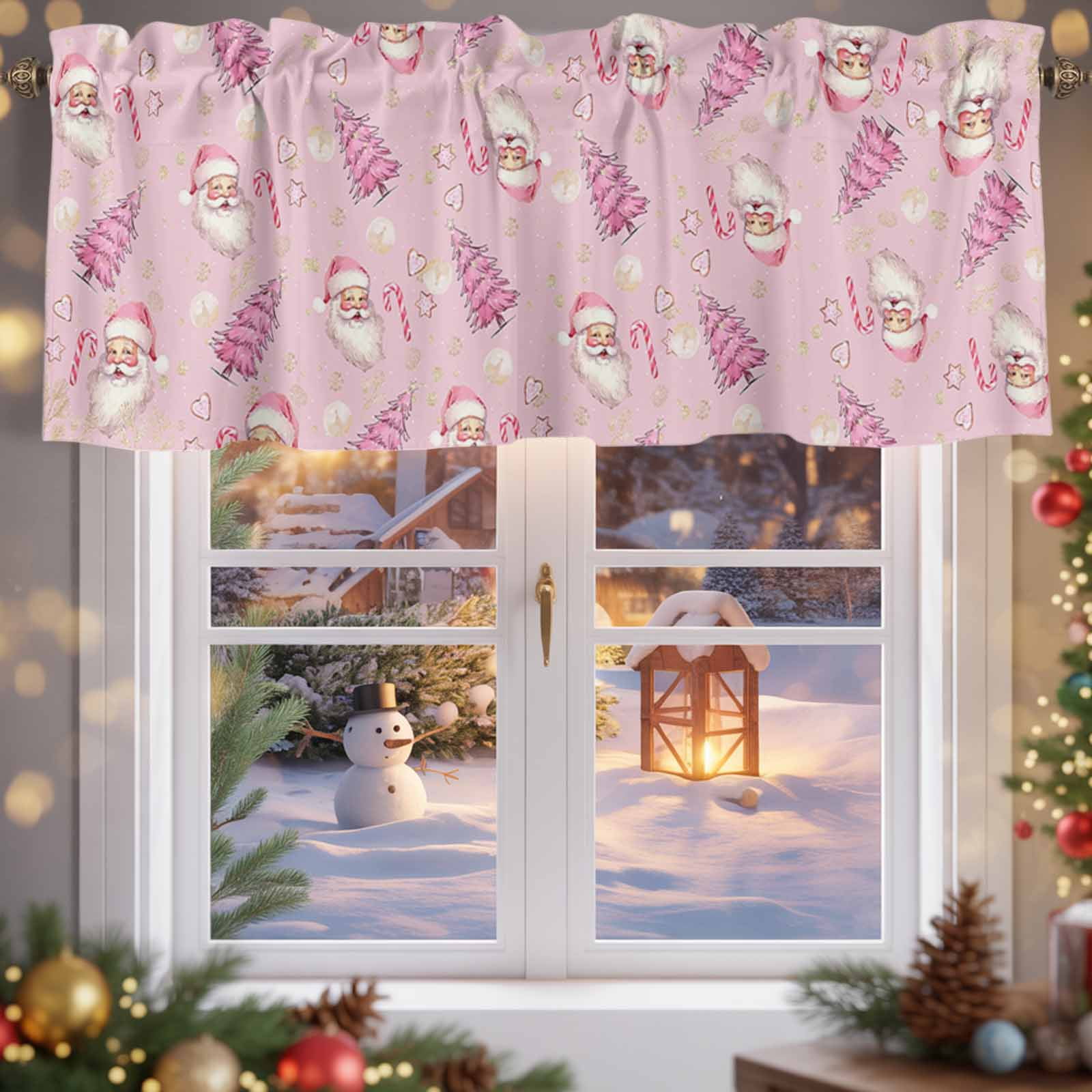 Cute Santa Claus Pink Christmas Tree Valances for Windows,Kitchen ...