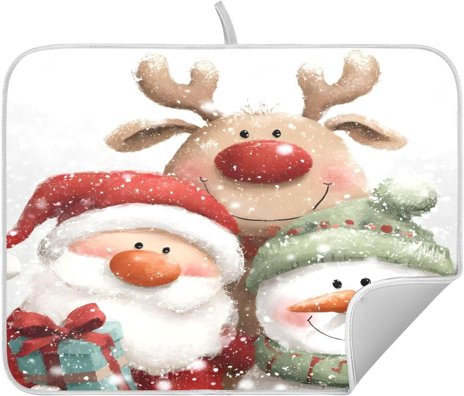 Cute Santa Claus Reindeer Dish Drying Mat Christmas Dish Drainer Mat ...