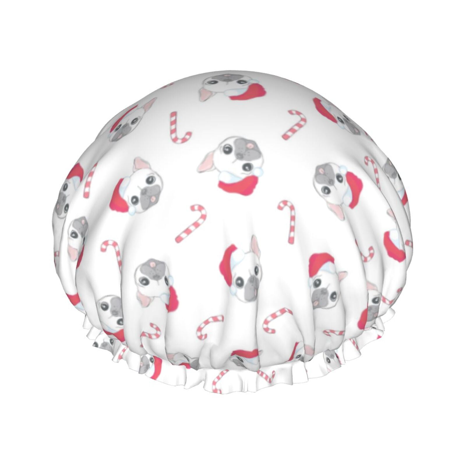Cute Santa Hat French Bulldog Shower Cap, Reusable Bath Hair Hat for ...