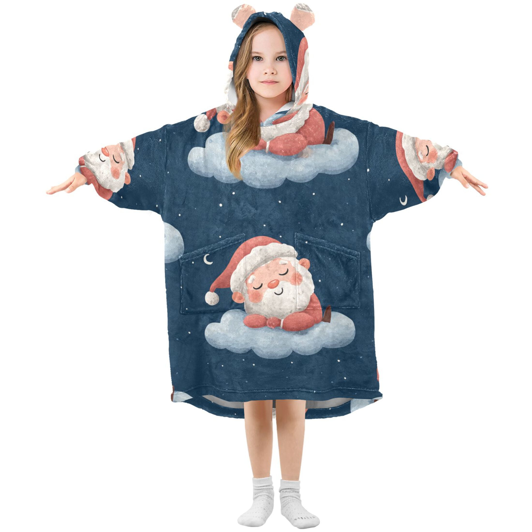 Cute Santa Sleeping on Clouds Christmas Night Flannel Wearable Blankets ...
