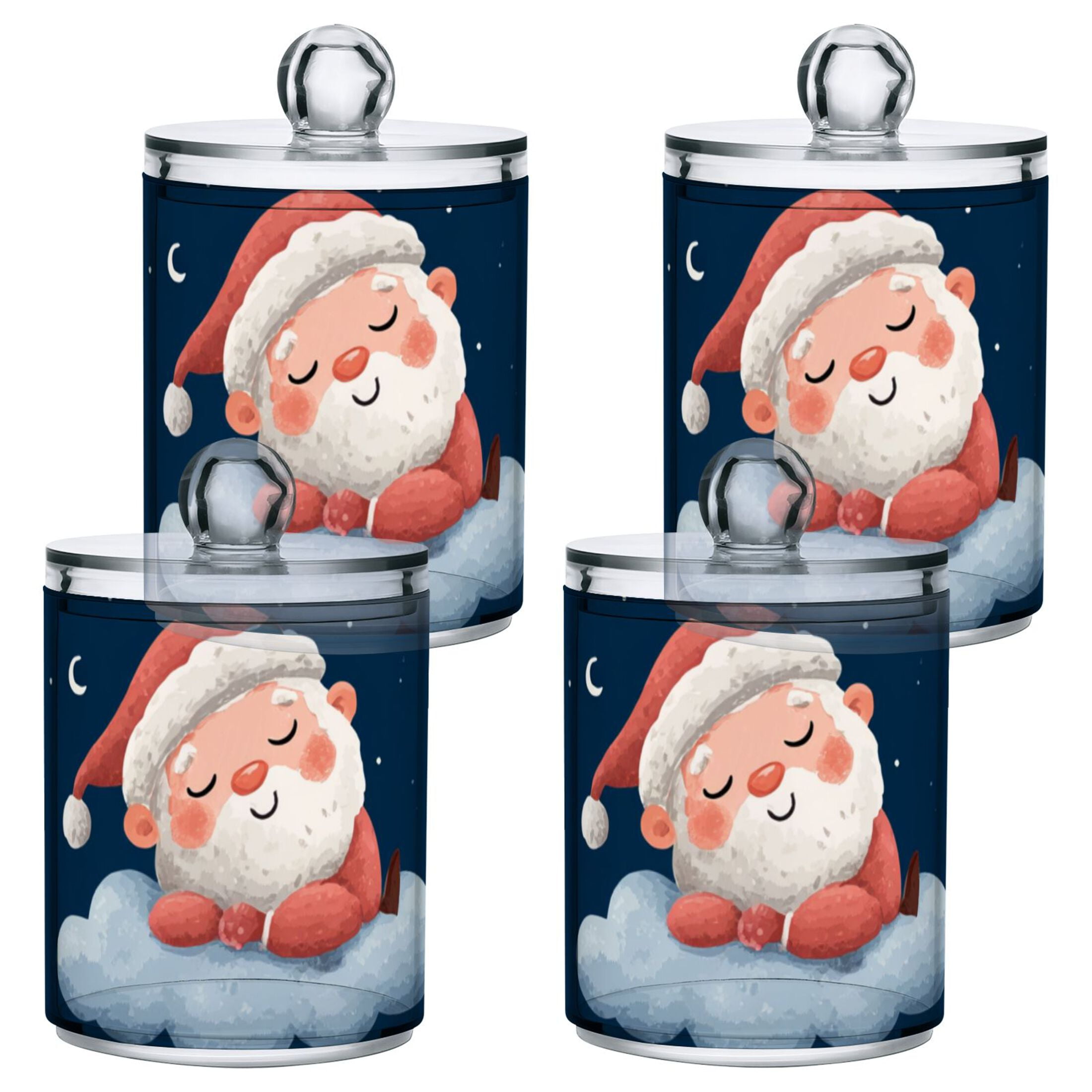 Cute Santa Sleeping on Clouds Christmas Night Translucent Plastic Cans ...