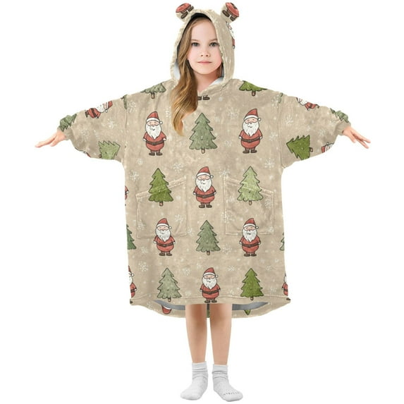 Cute Santa in Christmas Tree Forest Flannel Wearable Blankets Hooded ...
