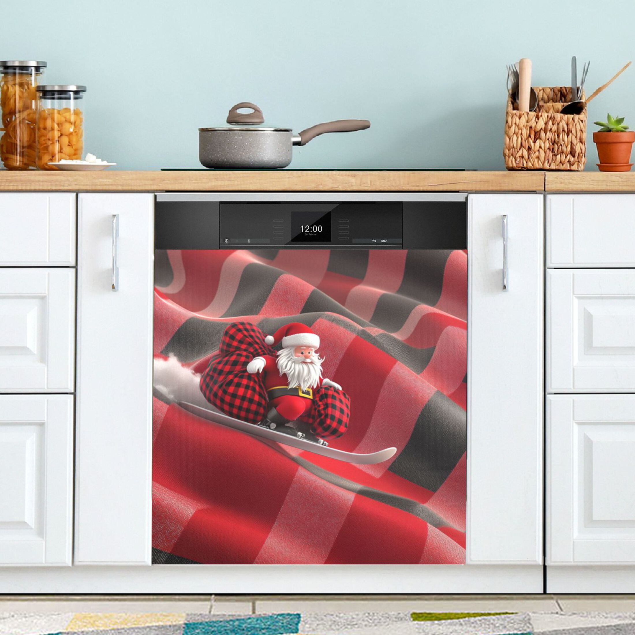 Cute Santa on Sleigh Christmas Dishwasher Magnet Refrigerator Magnetic ...