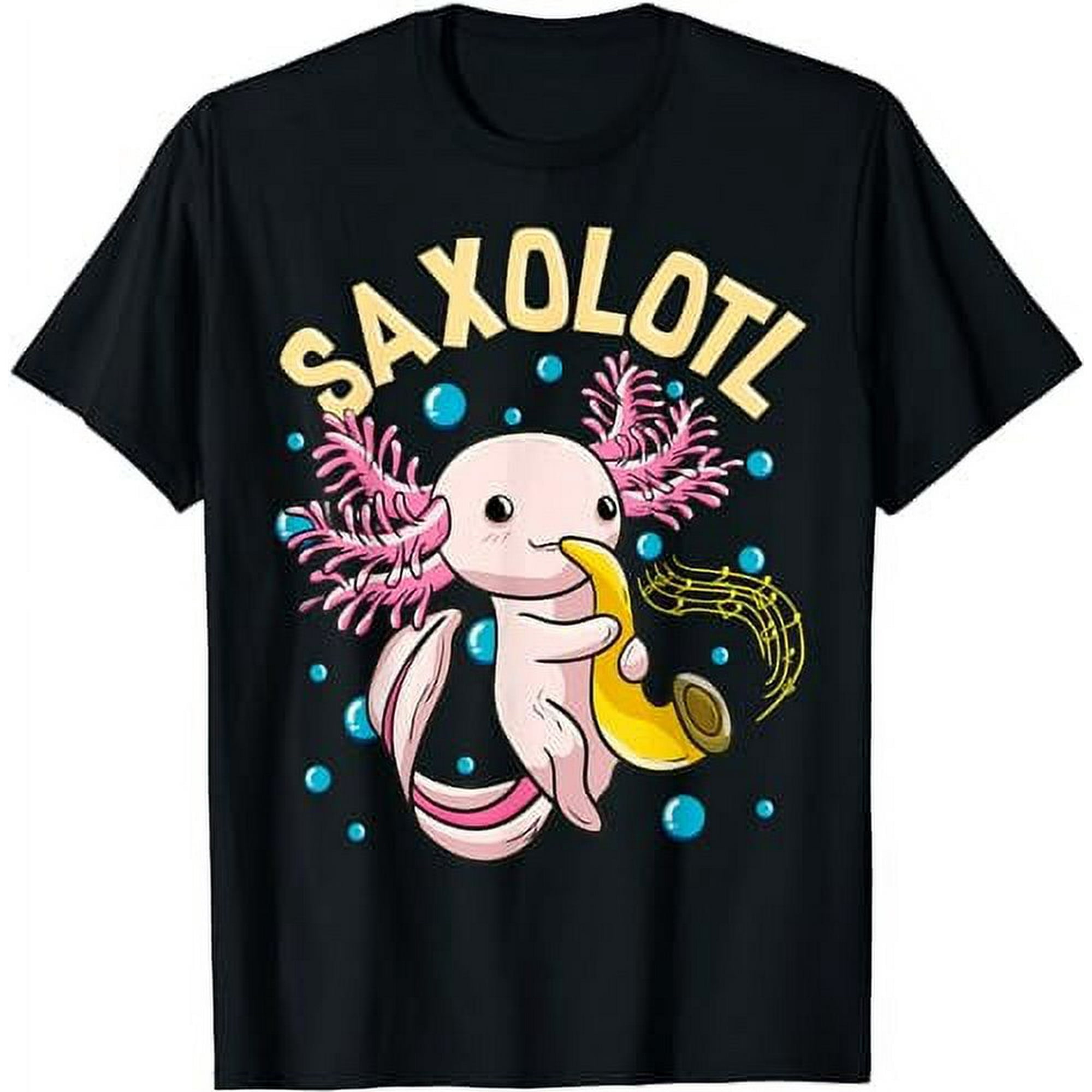 Cute Saxolotl Axolotl Playing Saxophone Unisex Graphic Short Sleeve T ...