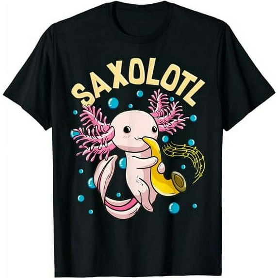 Cute Saxolotl Axolotl Playing Saxophone Unisex Graphic Short Sleeve T ...