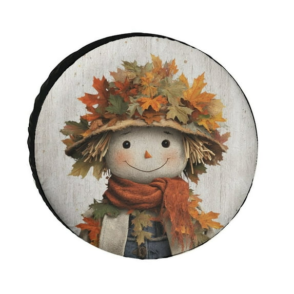 Cute Scarecrow with Fall Leaves Heavy Duty Spare Tire Cover Autumn ...
