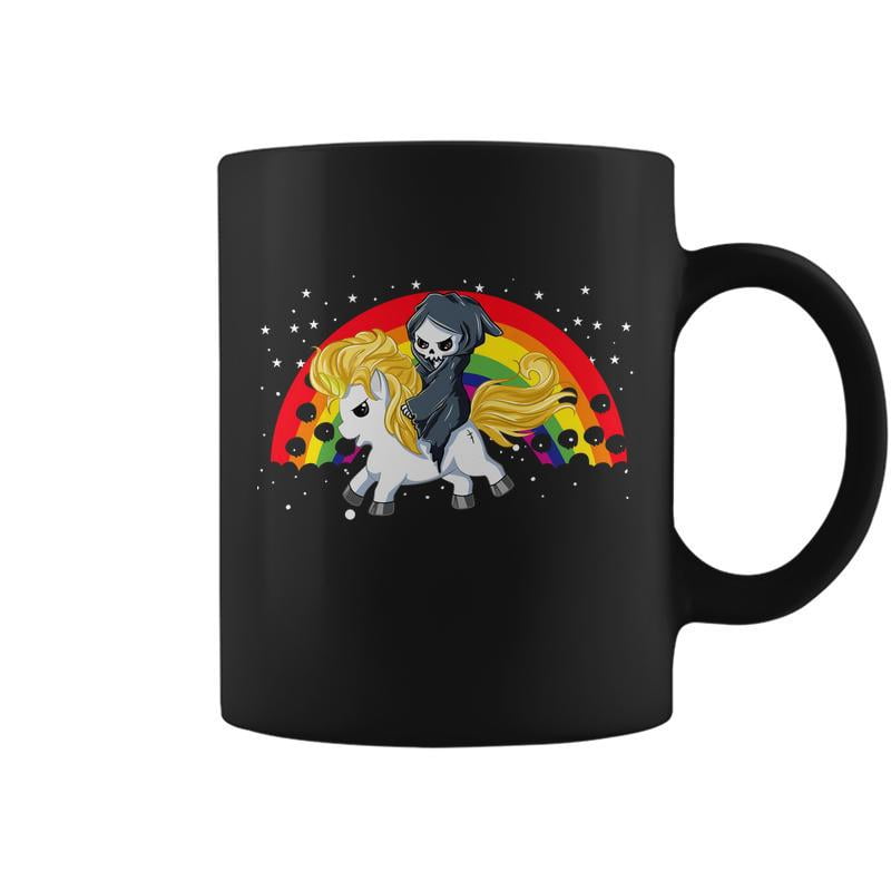 Cute Scary Ghost Face Skull Reaper On Golden Unicorn Rainbow - Walmart.com