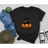 Cute Scene Chonky Cat Inside Pumpkin Cozy Fall Illustration Unisex T ...