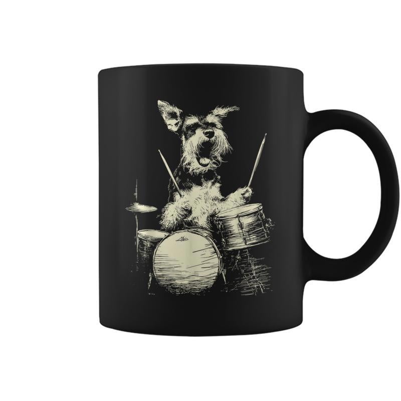 Cute Schnauzer Playing Drums Music Dog Drummer Graphic Coffee Mugs ...