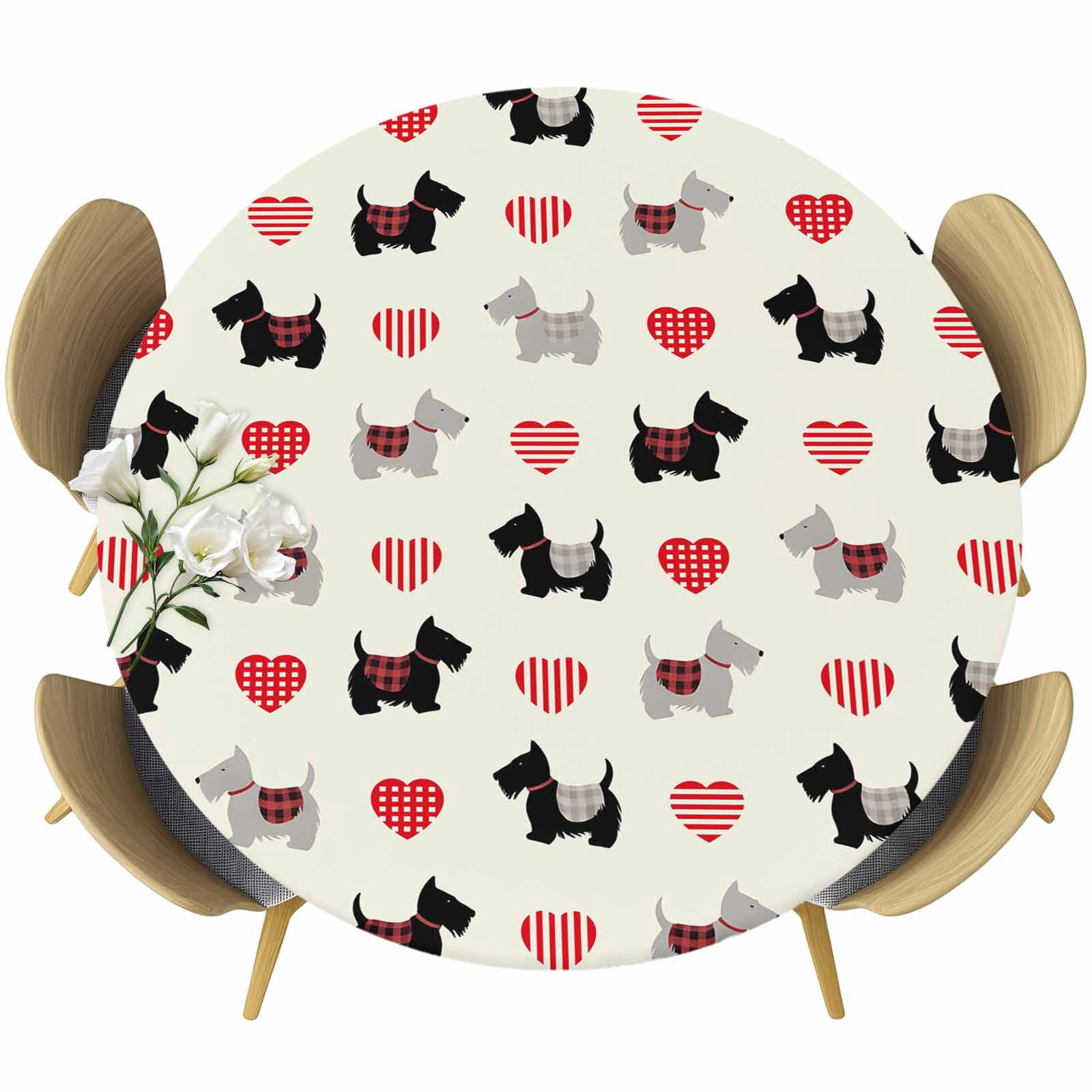 Cute Scotch Dogs Round Tablecloth, Fitted Table Cover with Elastic for ...