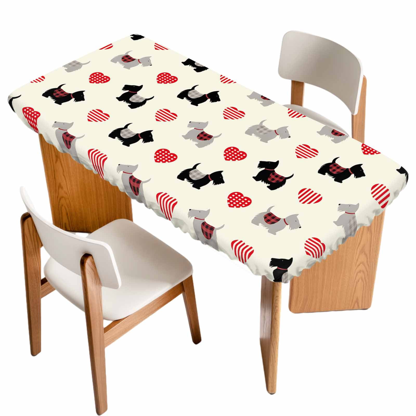 Cute Scotch Dogs Table Cloths for 3 Foot Rectangle Tables, Red Heart ...
