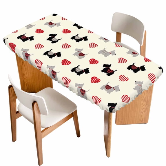 Cute Scotch Dogs Table Cloths for 3 Foot Rectangle Tables, Red Heart ...