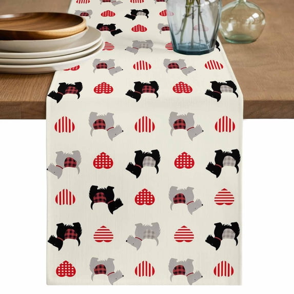 Cute Scotch Dogs Table Runner 120 Inches, Red Heart Lovely Pets Vintage ...