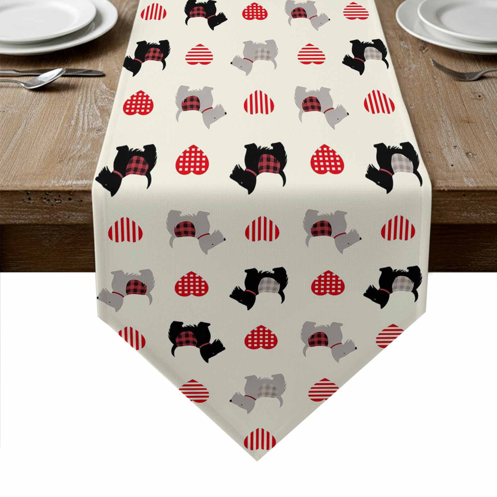 Cute Scotch Dogs Table Runner Linen Burlap Table Runner 108 Inches Long ...