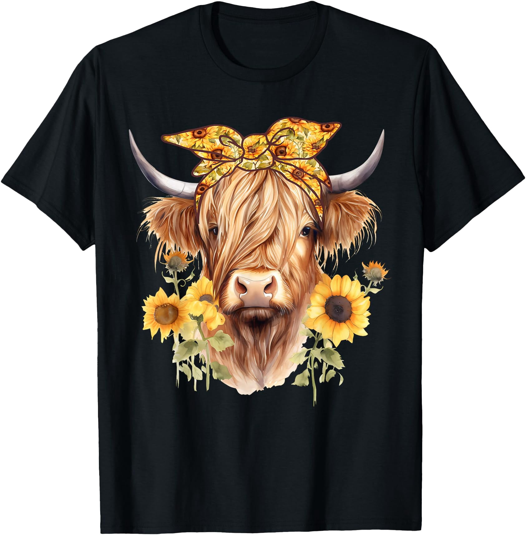 Cute Scottish Highland Cow Wearing Sunflower Bandana Heifer Softstyle ...