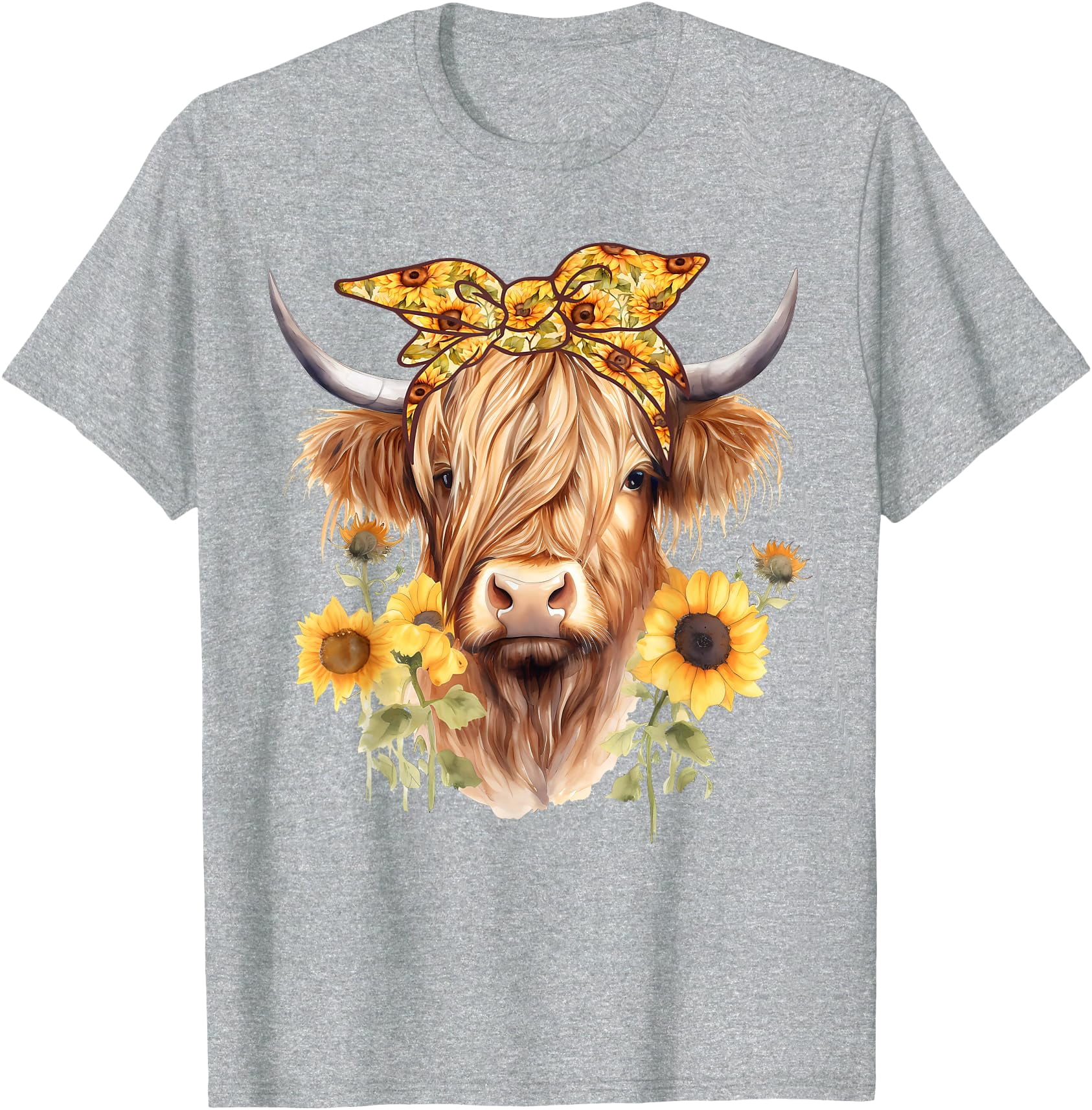 Cute Scottish Highland Cow Wearing Sunflower Bandana Heifer Softstyle ...