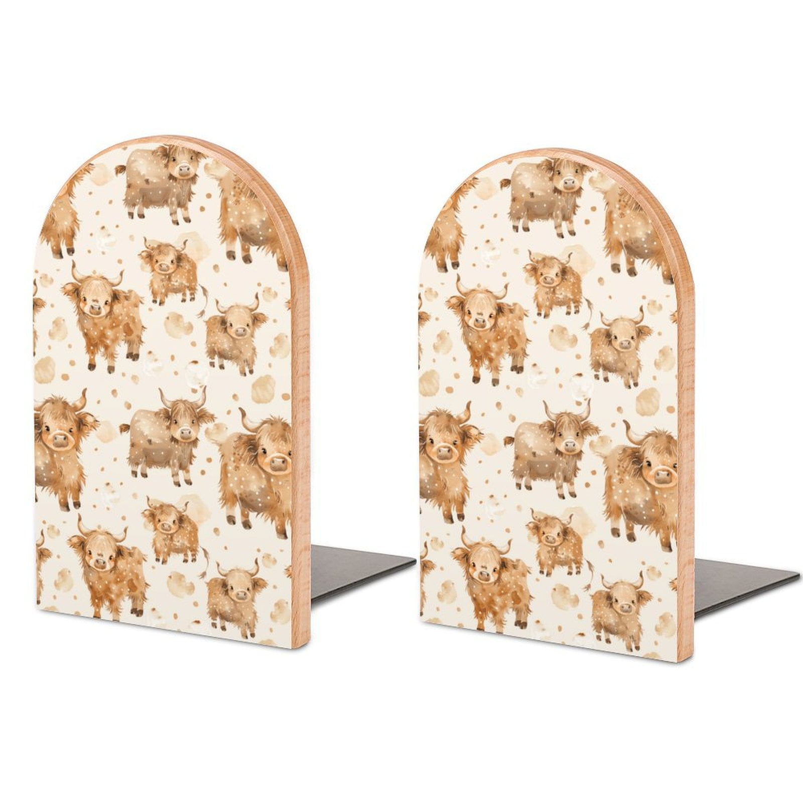 Cute Scottish Highland Cow Wood Book Ends for Shelves Non-Skid Book ...