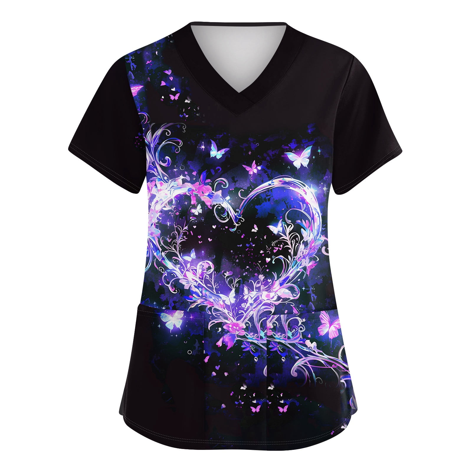 Cute Scrub Tops Stretchy Short Sleeve V Neck Cartoon Print Pattern ...