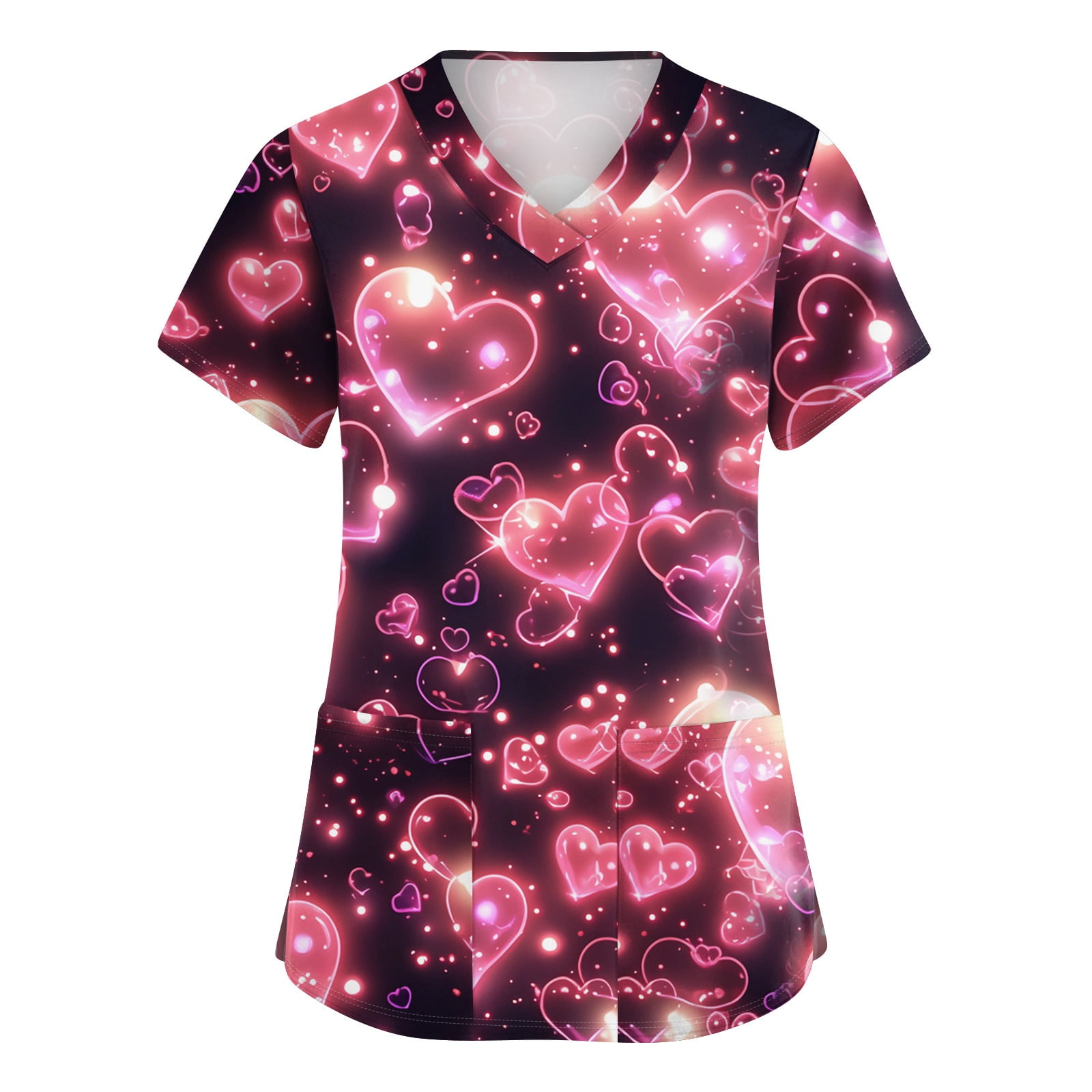 Cute Scrub Tops Stretchy Short Sleeve V Neck Cartoon Print Pattern ...