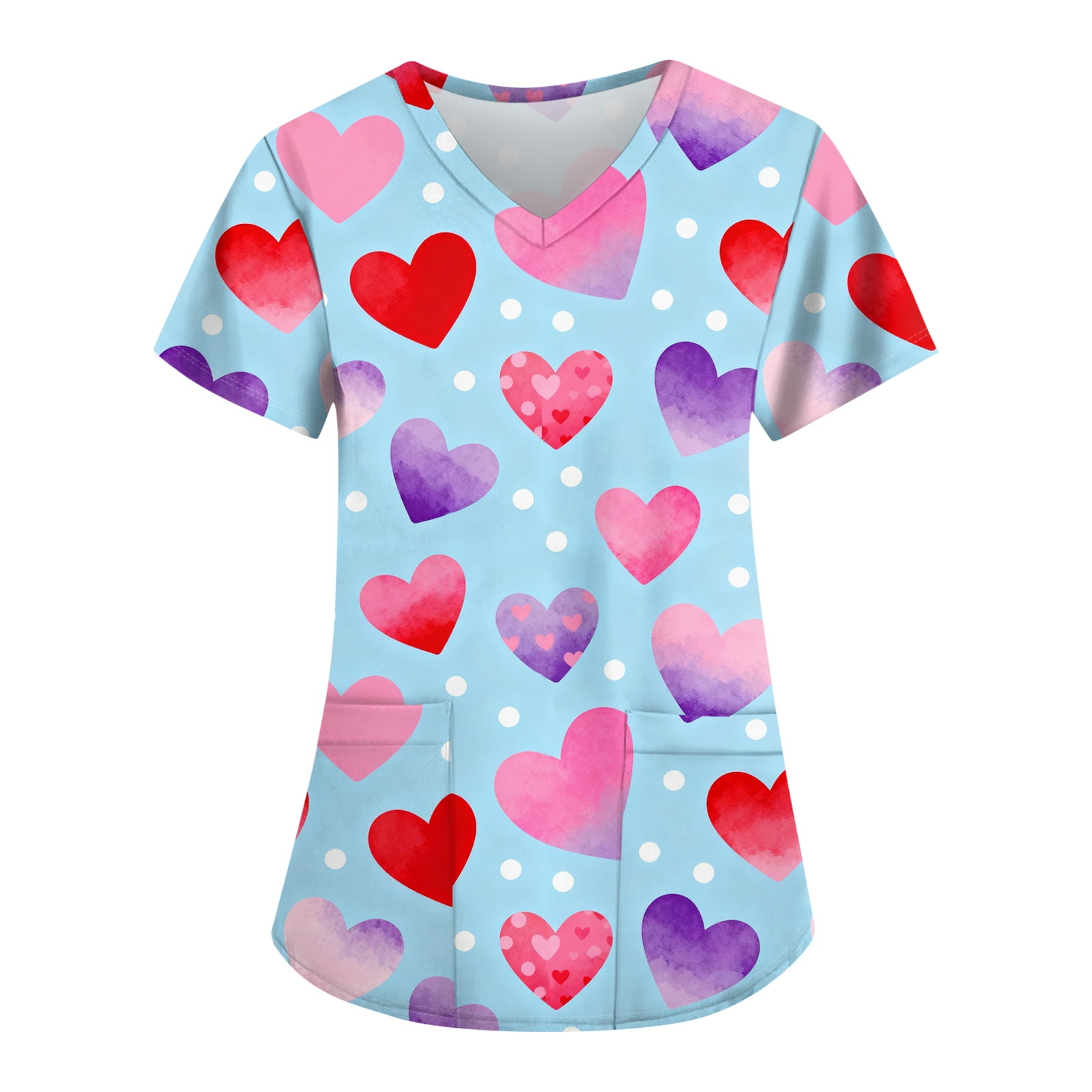 Cute Scrub Tops Stretchy Short Sleeve V Neck Cartoon Print Pattern ...