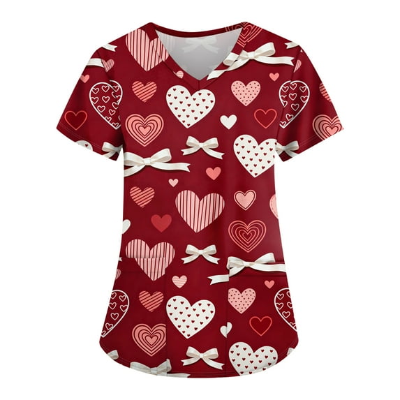 Cute Scrub Tops Stretchy Short Sleeve V Neck Cartoon Print Pattern ...