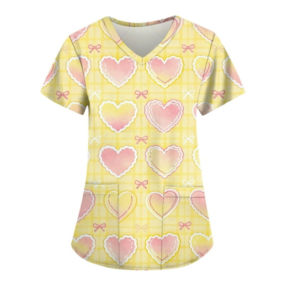 Cute Scrub Tops Stretchy Short Sleeve V Neck Cartoon Print Pattern ...