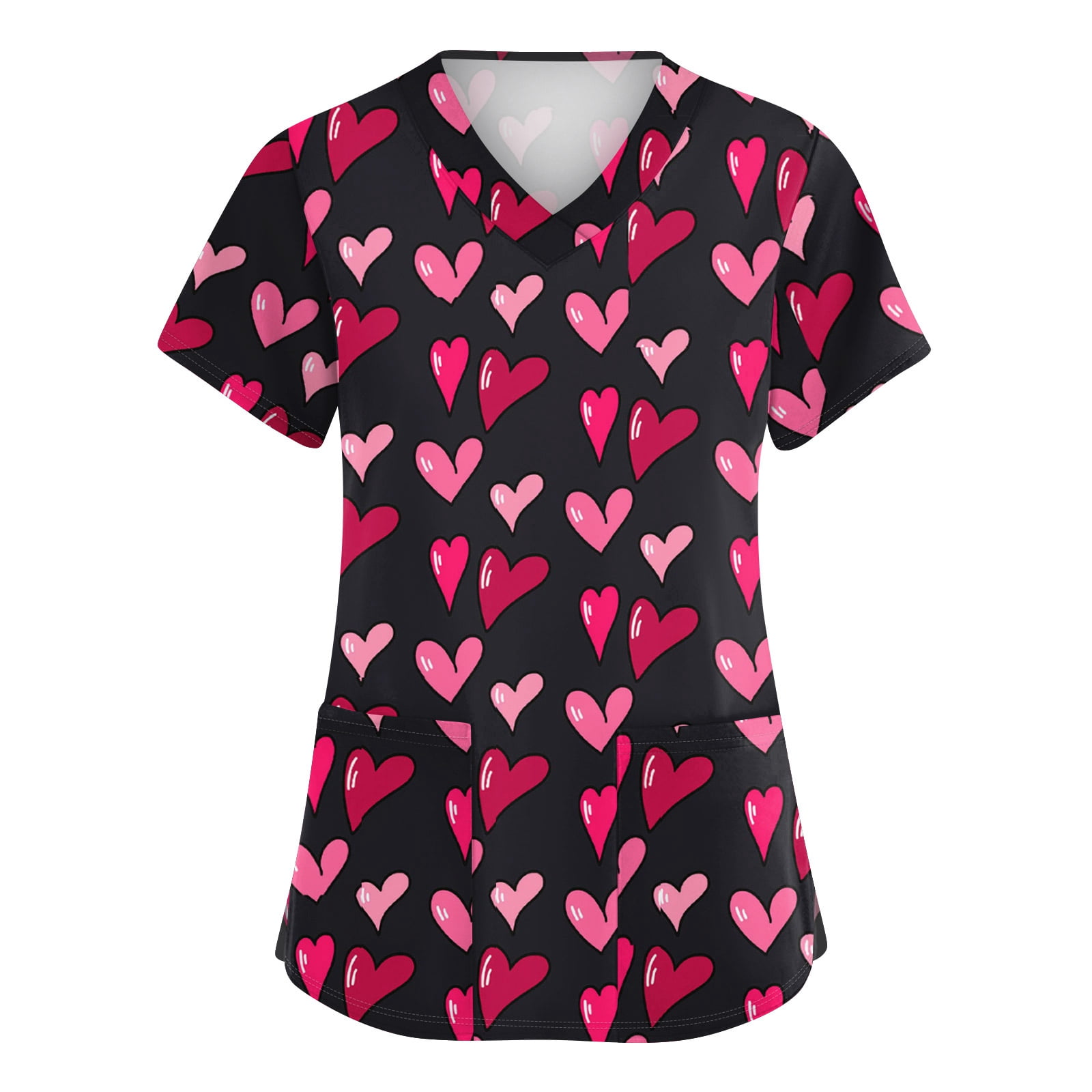 Cute Scrub Tops Stretchy Short Sleeve V Neck Cartoon Print Pattern ...